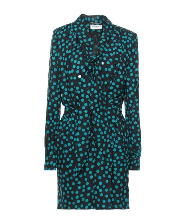 Saint Laurent Polka Dot Long Sleeve Dress - Black