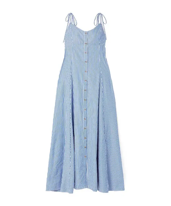 Rosie Assoulin Pleated Striped Poplin Maxi Dress