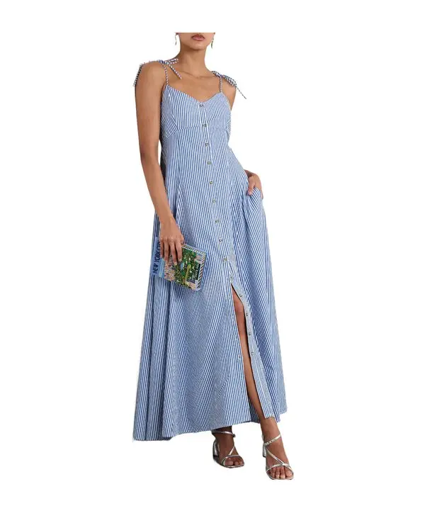 Rosie Assoulin Pleated Striped Poplin Maxi Dress