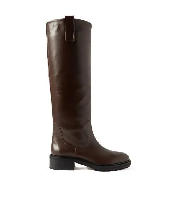 AeydĒ Solid Color Leather Knee Boots - Black