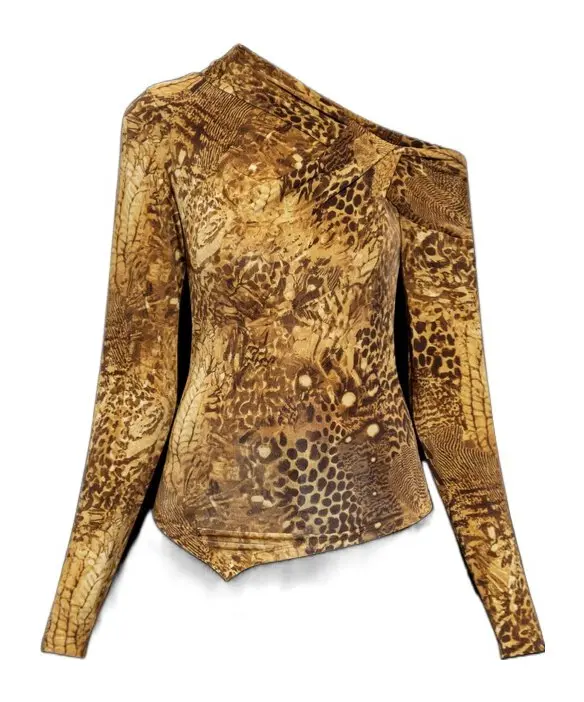 ALLSAINTS Long-sleeved One-shoulder Top With Animal Print