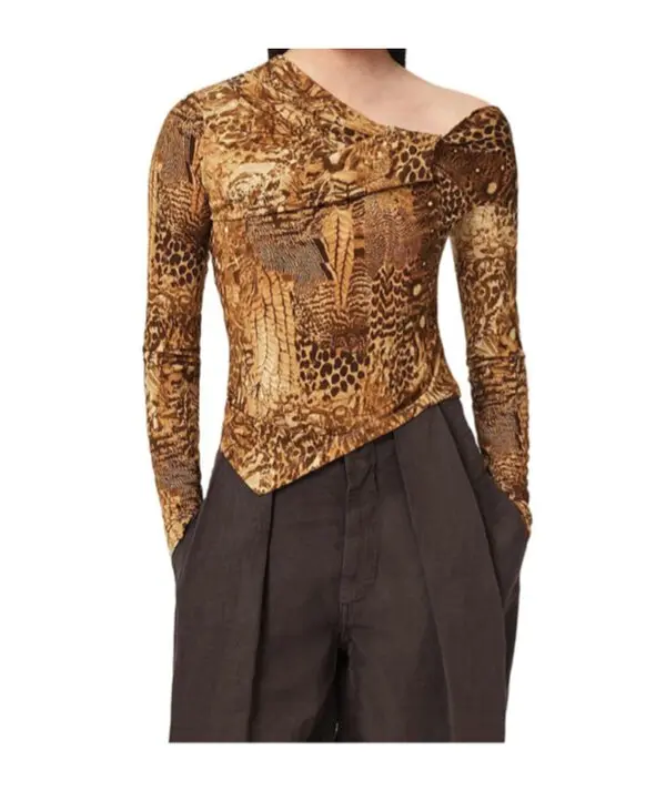 ALLSAINTS Long-sleeved One-shoulder Top With Animal Print