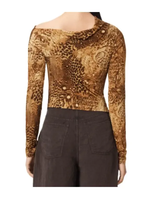 ALLSAINTS Long-sleeved One-shoulder Top With Animal Print
