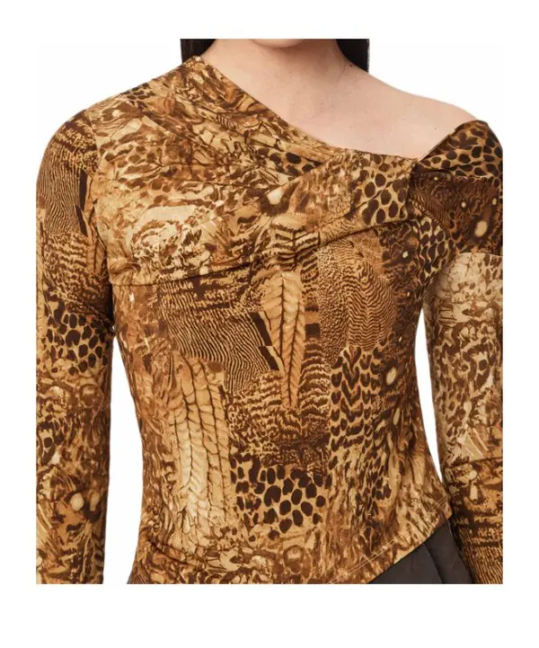 ALLSAINTS Long-sleeved One-shoulder Top With Animal Print