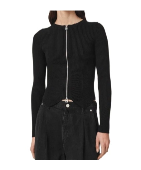ALLSAINTS Ribbed Corset-inspired Zip Knitwear - Black