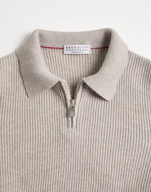 Brunello Cucinelli Ribbed Zip-up Polo Top