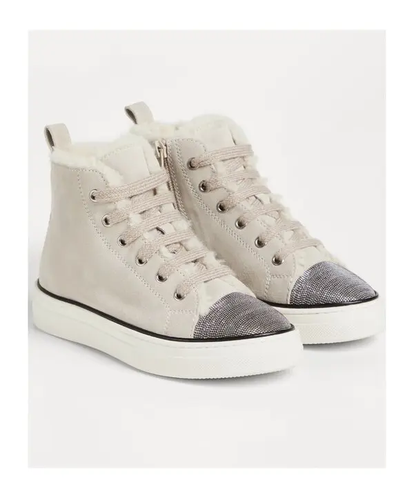 Brunello Cucinelli Lace Up Shearling Ankle Boots