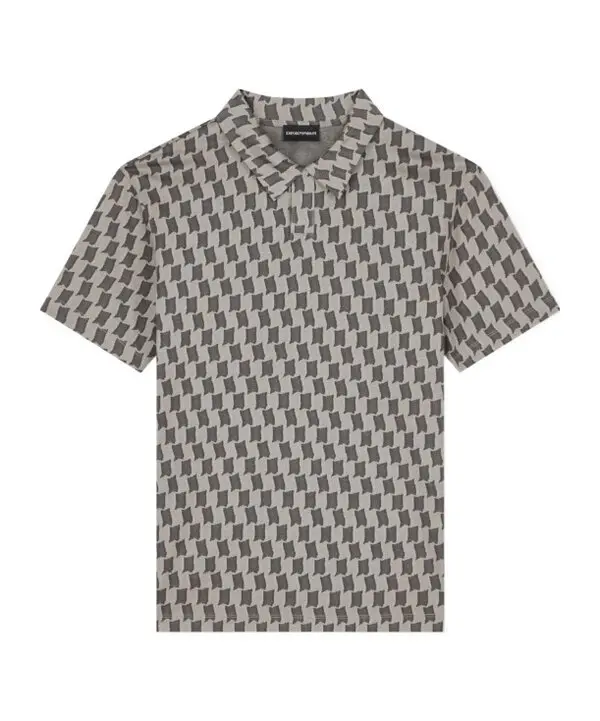 Emporio Armani Polo In Jacquard Jersey Lyocell Blend Signature Capsule - Grey