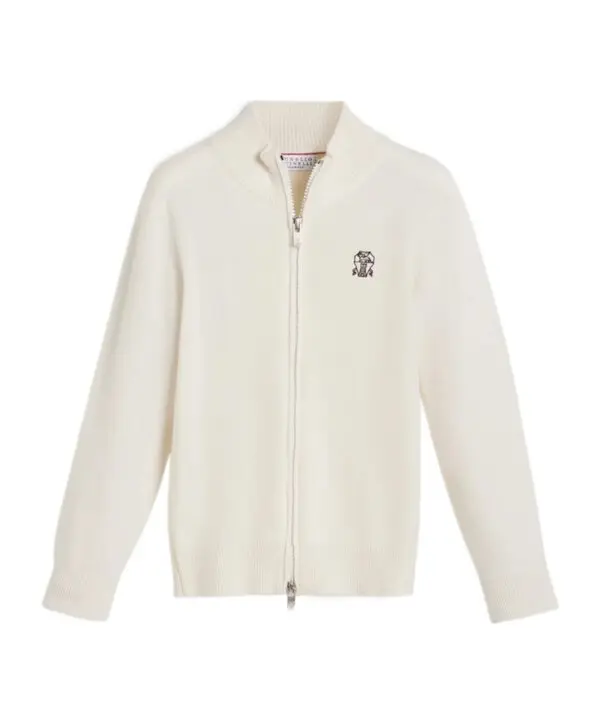 Brunello Cucinelli Embroidered-logo Zip-front Cardigan