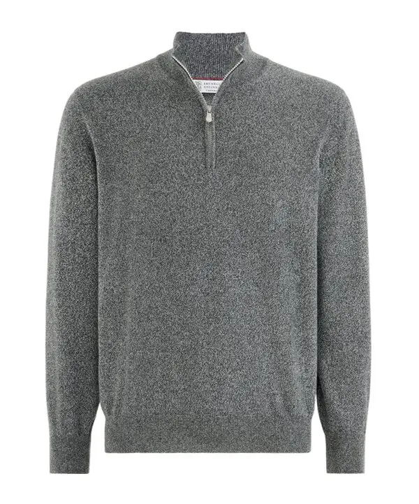 Brunello Cucinelli Mouliné Cashmere Sweater With Half Zip