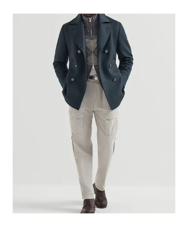 Brunello Cucinelli Virgin Wool, Silk And Cashmere Chiné Cable Knit Cardigan With Intarsia - Cerulean