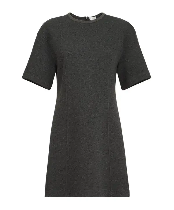 Brunello Cucinelli Techno Cotton And Cashmere Interlock T-shirt Dress With Precious Collar - Anthracite