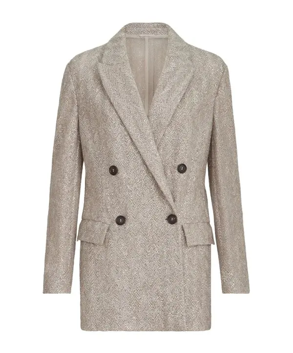 Brunello Cucinelli Dazzling Chevron Embroidery Blazer In Sparkling Mohair And Wool - Rope