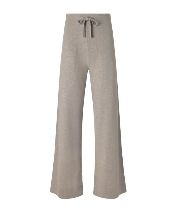 Le Kasha Ribbed Organic Cashmere Wide-leg Pants - Gray