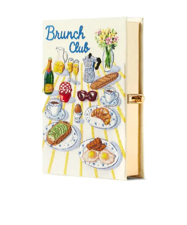 OLYMPIA LE-TAN Brunch Club Embroidered Canvas Clutch - White