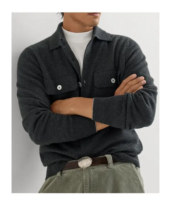 Brunello Cucinelli Cashmere Shirt-style Cardigan With Chest Pockets - Stone Gray