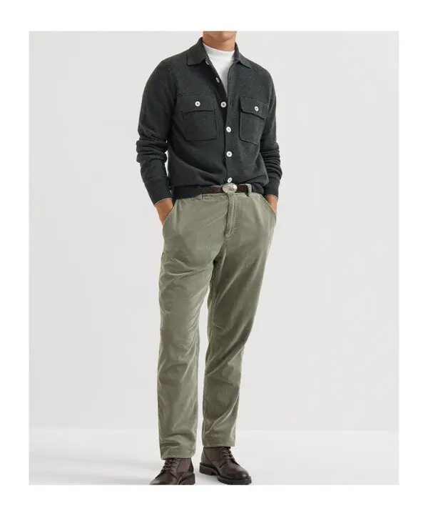Brunello Cucinelli Cashmere Shirt-style Cardigan With Chest Pockets - Stone Gray