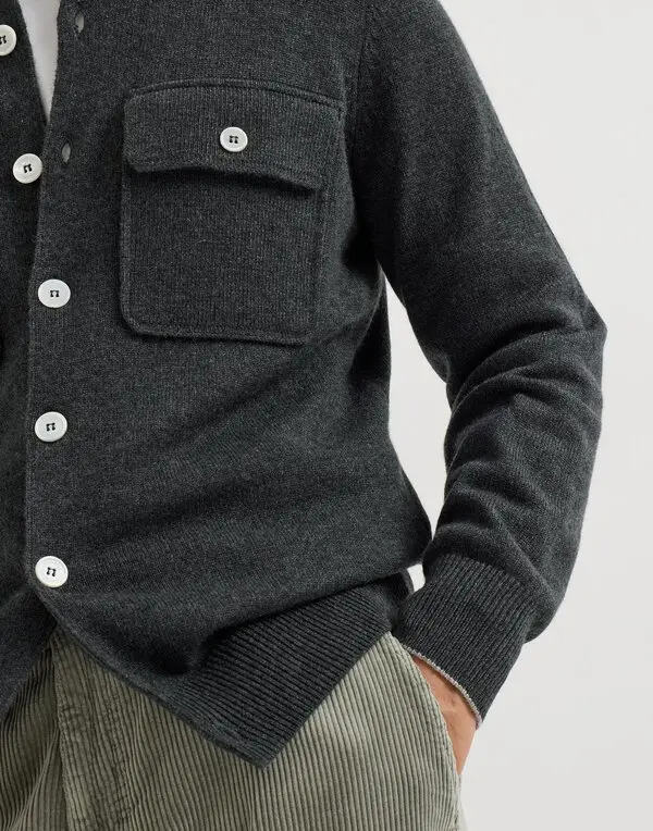 Brunello Cucinelli Cashmere Shirt-style Cardigan With Chest Pockets - Stone Gray