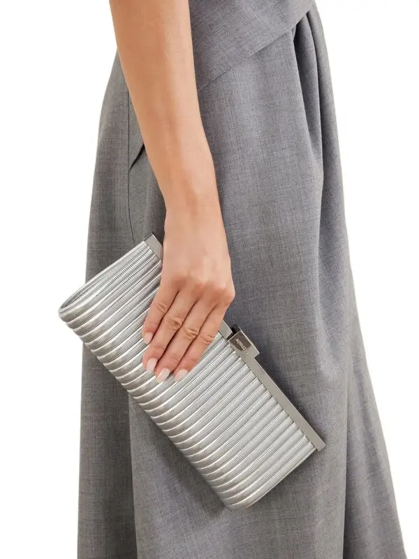 AQUAZZURA Silver Ruched Clutch