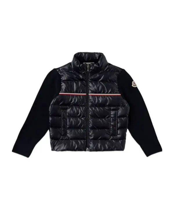 Moncler Tricolour Padded Cotton Blend Cardigan - Black