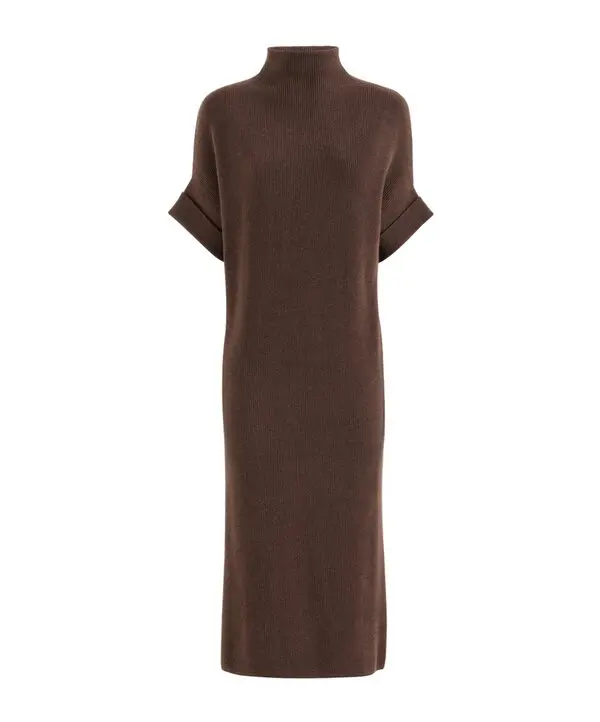 Brunello Cucinelli Cashmere Rib Knit Mock Neck Dress