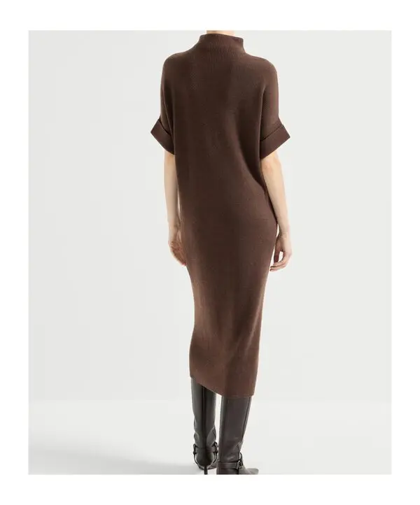 Brunello Cucinelli Cashmere Rib Knit Mock Neck Dress