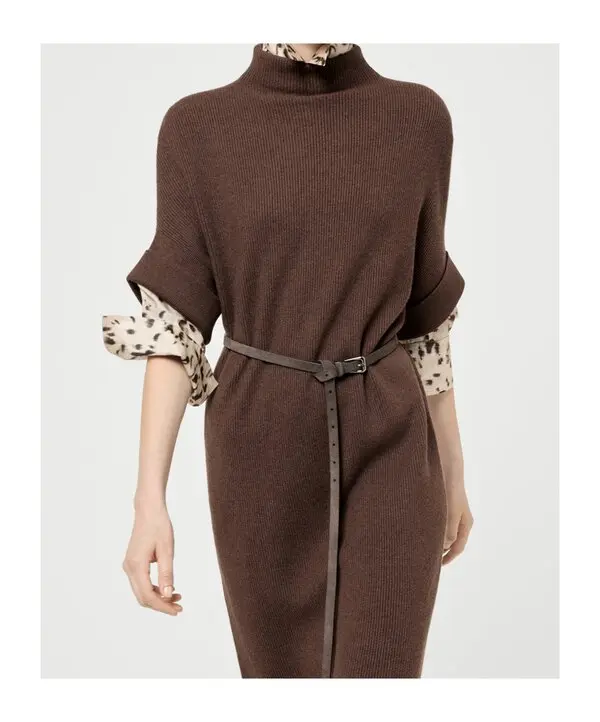 Brunello Cucinelli Cashmere Rib Knit Mock Neck Dress