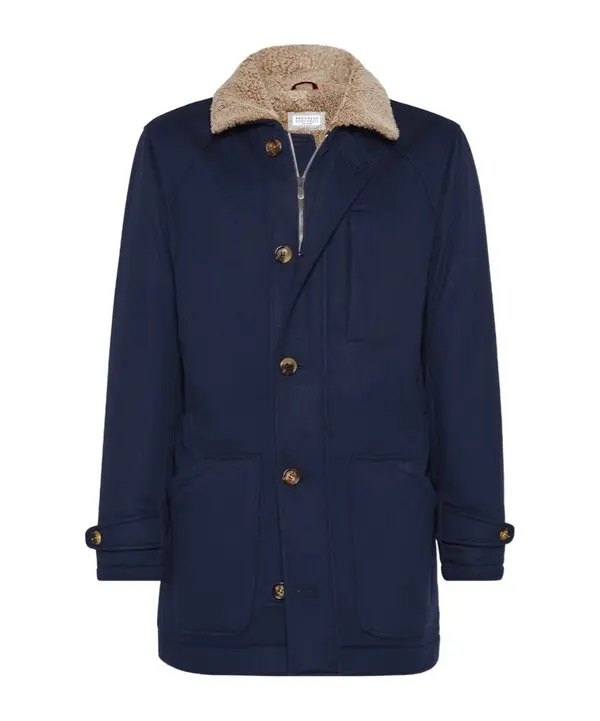 Brunello Cucinelli Cashmere And Vicu?a Coat With Shearling Lining