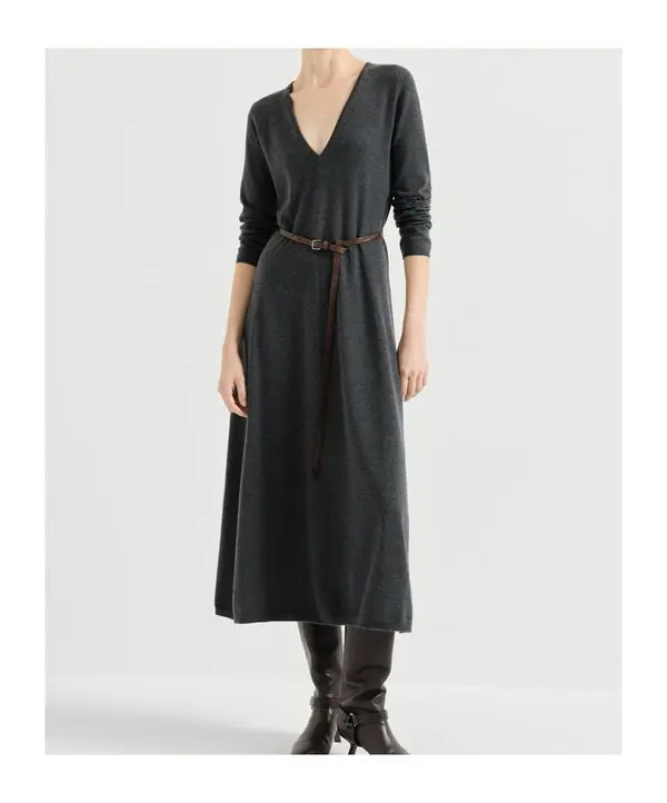 Brunello Cucinelli Cashmere Knit Dress With Belt And Monili