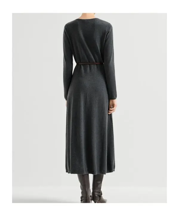 Brunello Cucinelli Cashmere Knit Dress With Belt And Monili