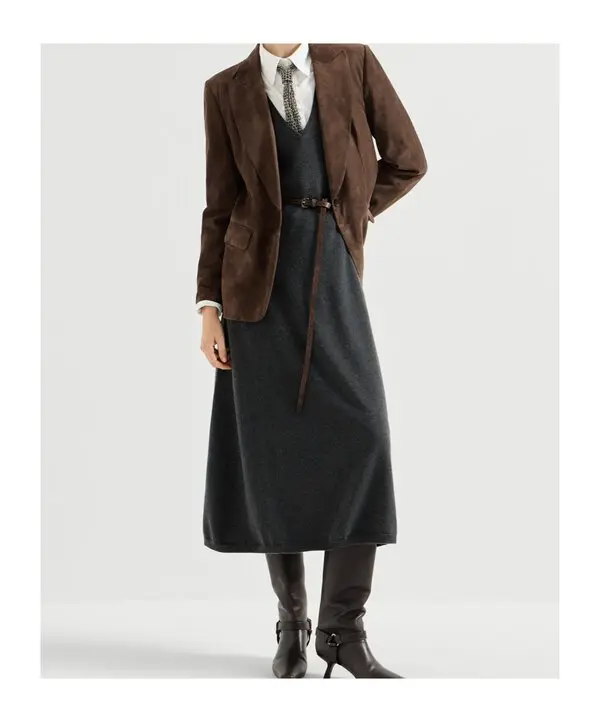Brunello Cucinelli Cashmere Knit Dress With Belt And Monili