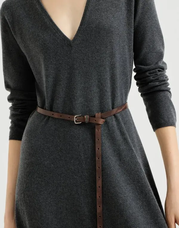 Brunello Cucinelli Cashmere Knit Dress With Belt And Monili