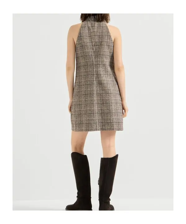 Brunello Cucinelli Checked Alpaca And Wool Dress With Monili