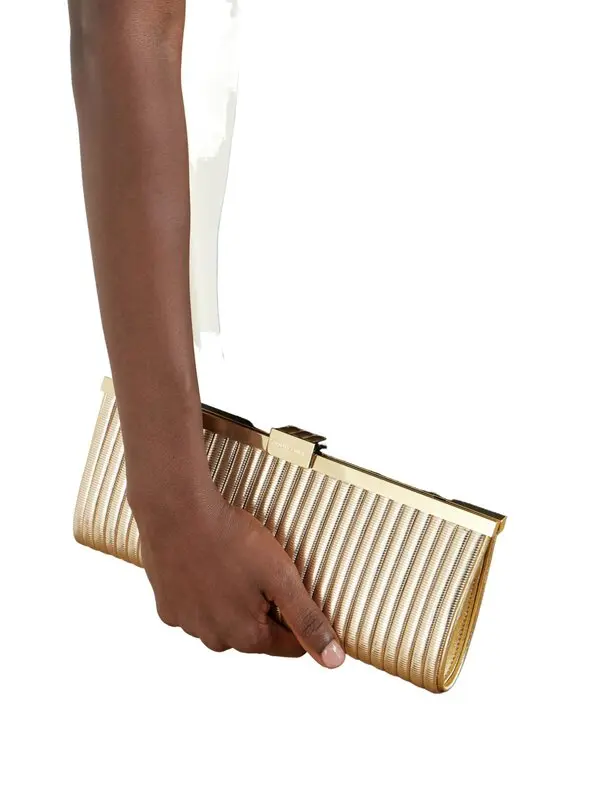 AQUAZZURA Ruched Metallic Leather Clutch - No
