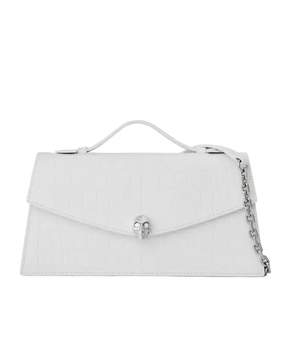 Alexander McQueen Croc Embossed Shoulder Bag With Skull Clasp - No