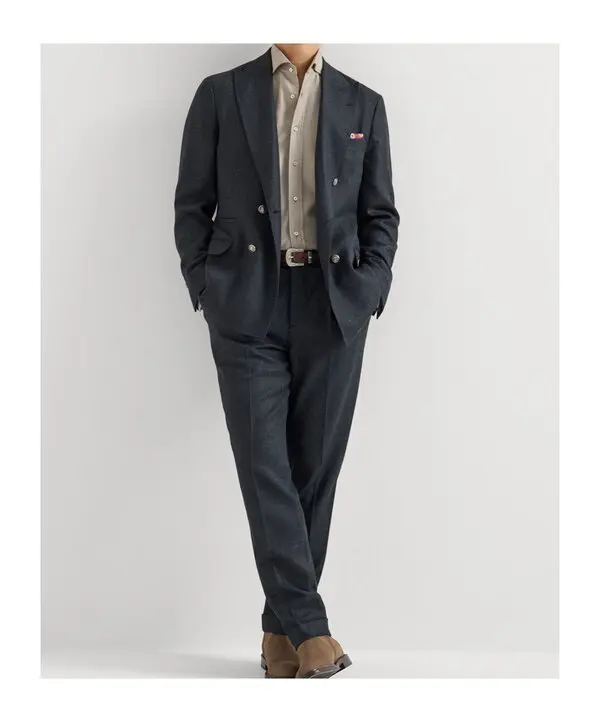 Brunello Cucinelli Stretch Cotton Chevron Flannel Shirt With Spread Collar