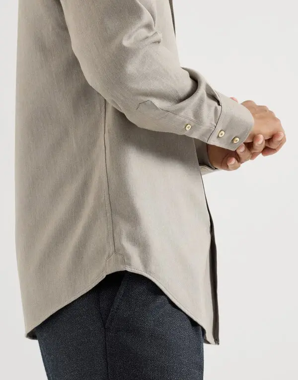Brunello Cucinelli Stretch Cotton Chevron Flannel Shirt With Spread Collar