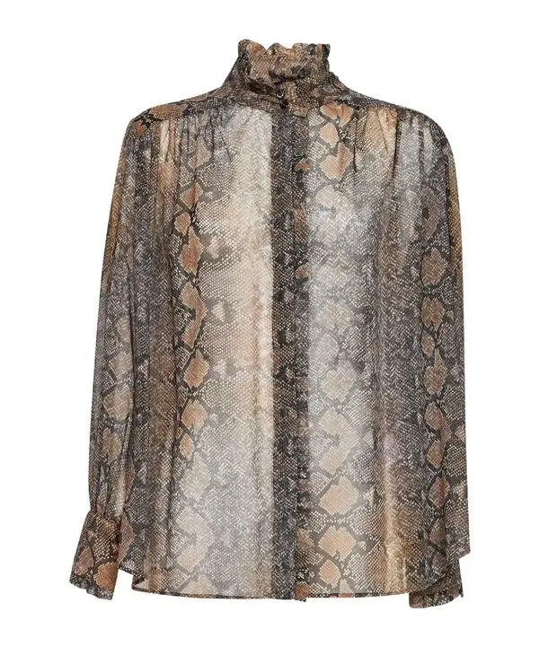 ERMANNO FIRENZE Snake-print Ruffled Shirt - Brown