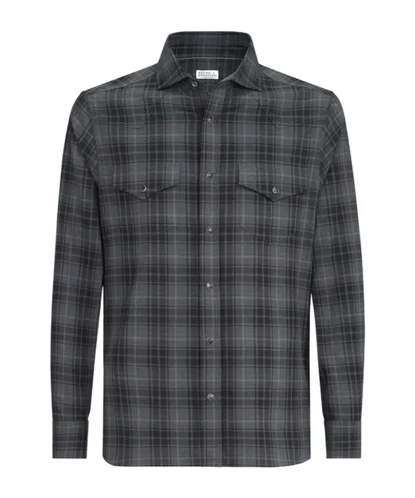 Brunello Cucinelli Cotton Madras Western Shirt