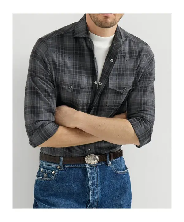 Brunello Cucinelli Cotton Madras Western Shirt