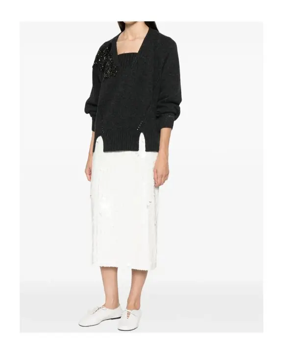 ERMANNO FIRENZE Bead-embellished Layered-effect Sweater