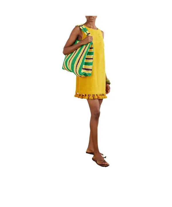 LOEFFLER RANDALL Striped Woven Raffia Tote Bag