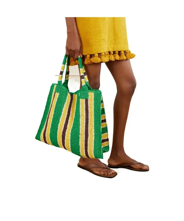 LOEFFLER RANDALL Striped Woven Raffia Tote Bag
