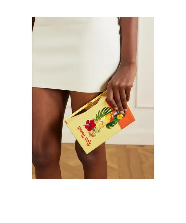 OLYMPIA LE-TAN Appliquéd Embroidered Canvas Clutch - Yellow