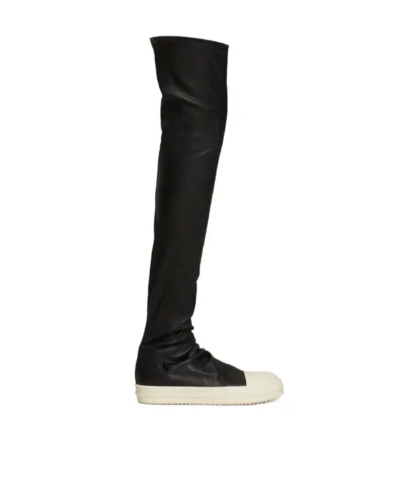 Rick Owens Thigh-high Boots With Contrast Pointed Toe - Black
