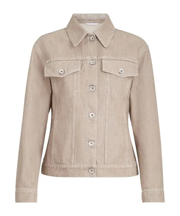 Brunello Cucinelli Beige Lamé Denim Four-pocket Outerwear Jacket With Monili