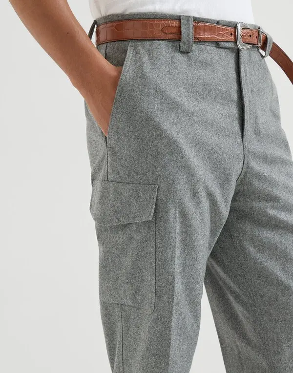 Brunello Cucinelli Virgin Wool Flannel Trousers With Cargo Pockets