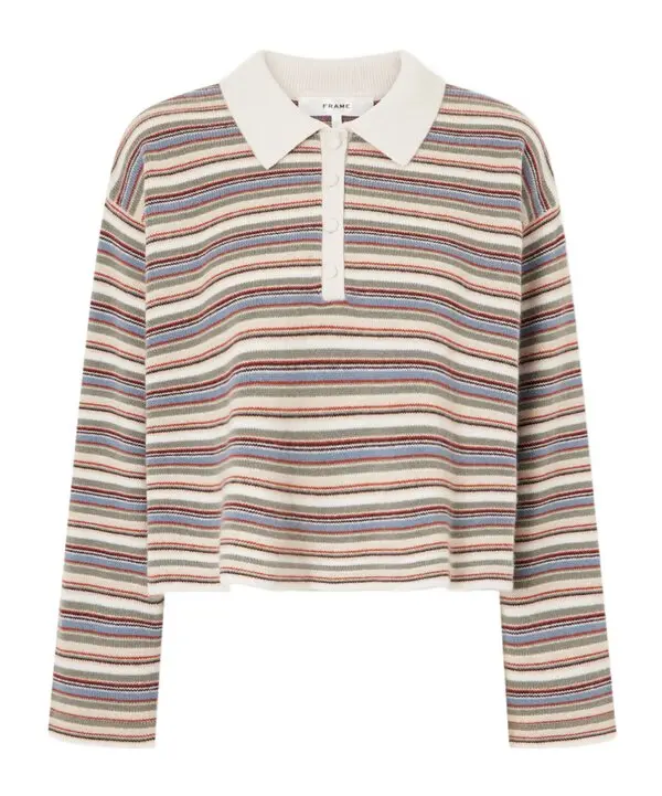FRAME Striped Polo Knitted Top - Nude
