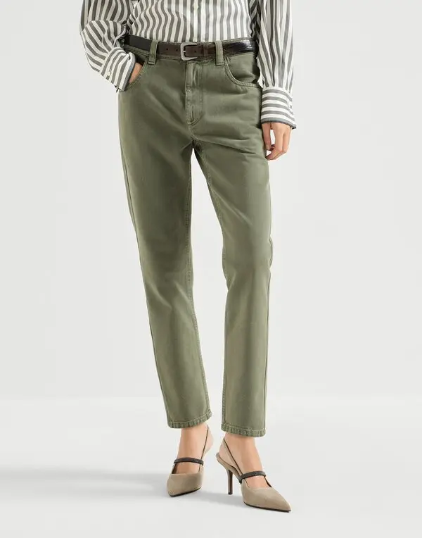 Brunello Cucinelli Dyed Denim Five-pocket Straight Trousers With Shiny Bartack