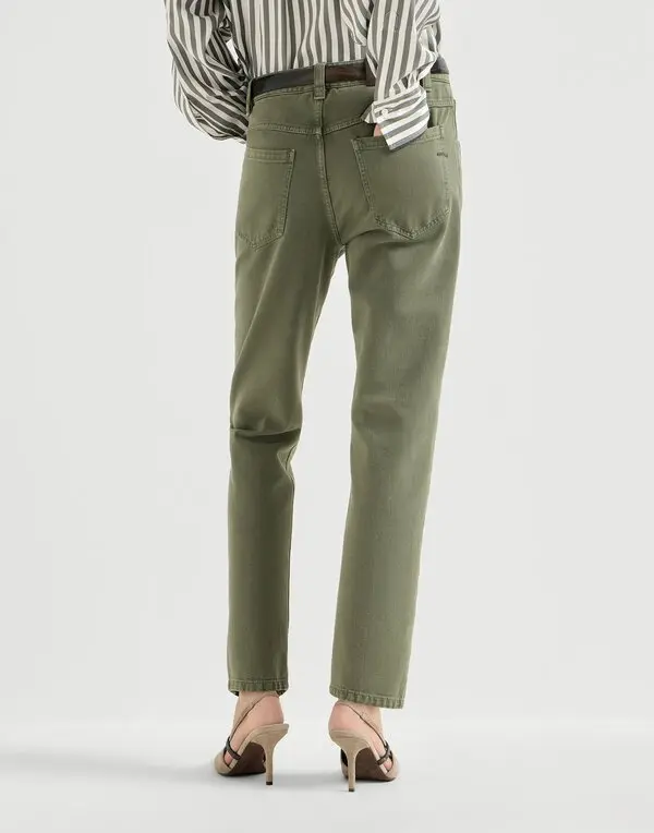Brunello Cucinelli Dyed Denim Five-pocket Straight Trousers With Shiny Bartack